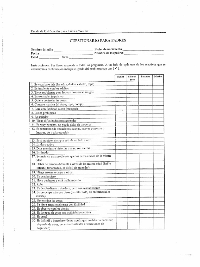 Conners Escala para Padres | PDF Conners Escala para Padres | PDF