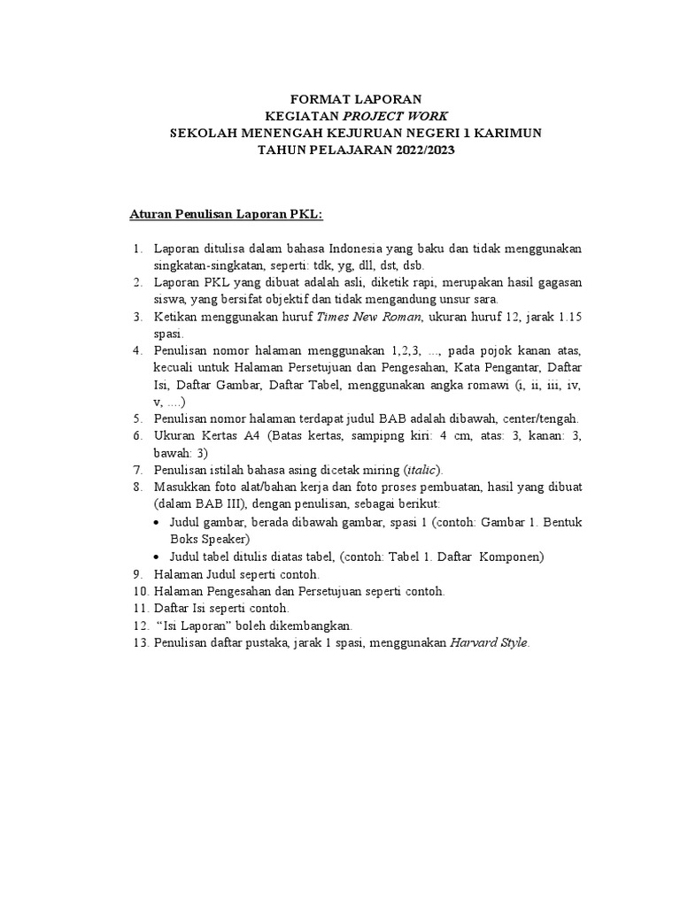 Format Laporan Praktik Kerja Lapangan | PDF