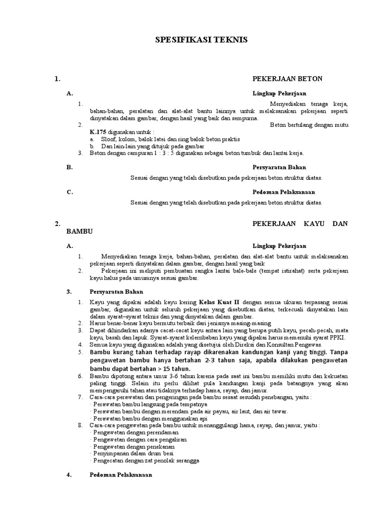 Spek Teknis Saung | PDF