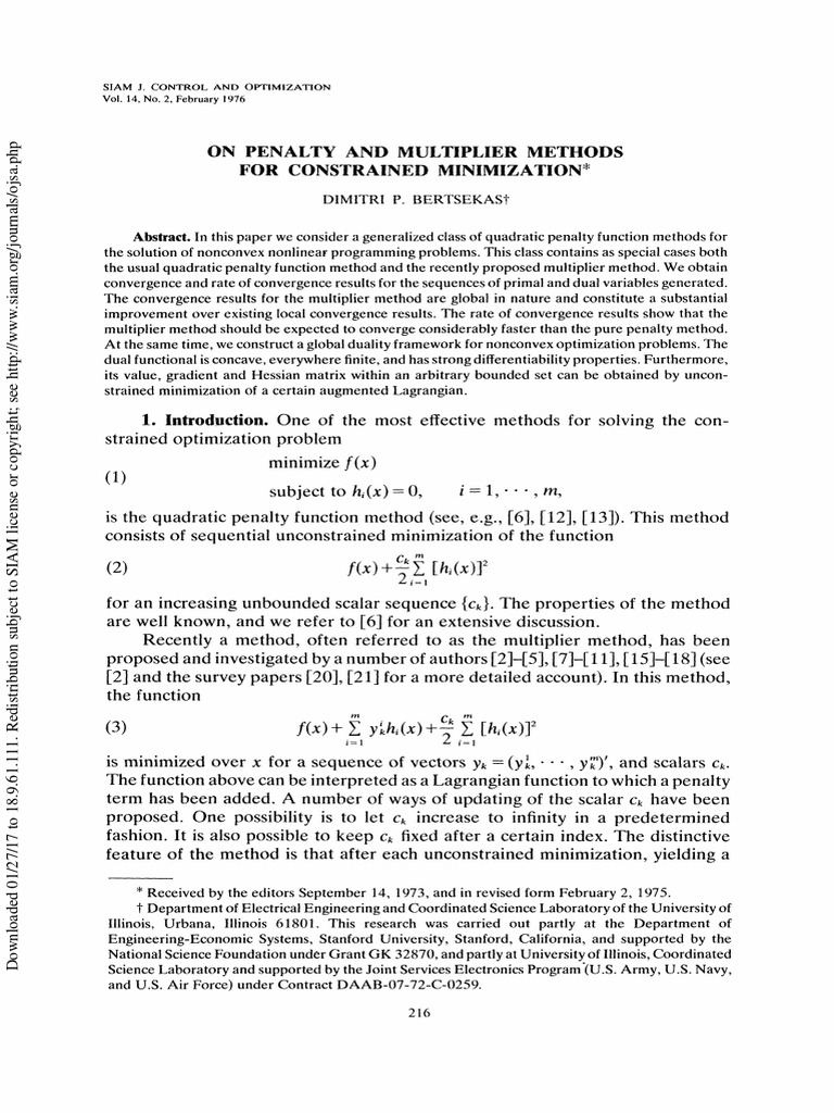 On Penalty & Multiplier Methods For Constrained Minimization | PDF ...