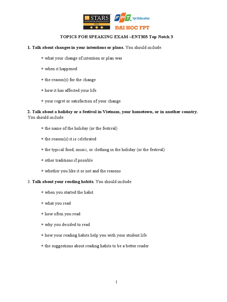Speaking Exam Topics for ENT303 | PDF | Emergency