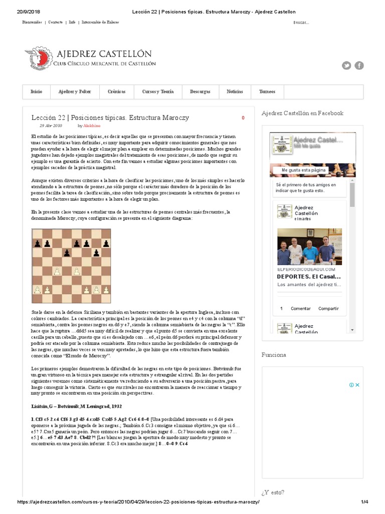 Lección 22 - Posiciones Típicas. Estructura Maroczy - Ajedrez Castellon ...