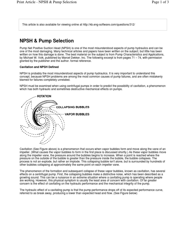 NPSH & Pump Selection: Cavitation and NPSH Defined | PDF | Pump | Mechanical Engineering