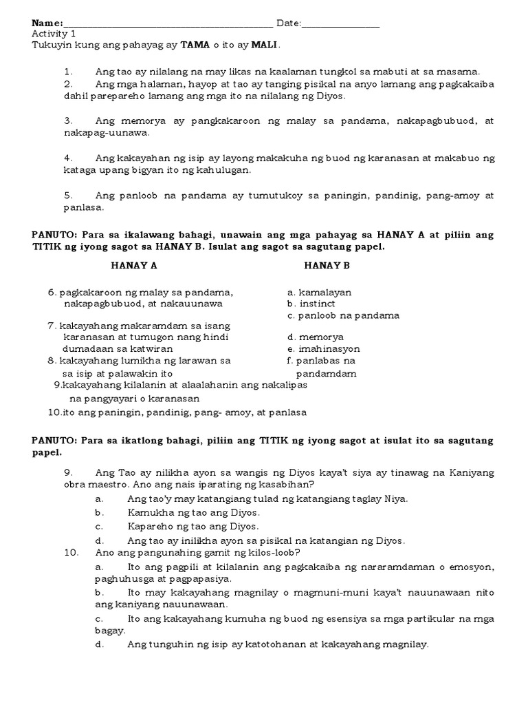 Grade 10 - Activity | PDF