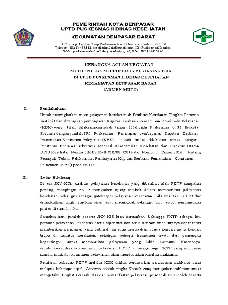 Audit Internal KBK Puskesmas Denpasar | PDF
