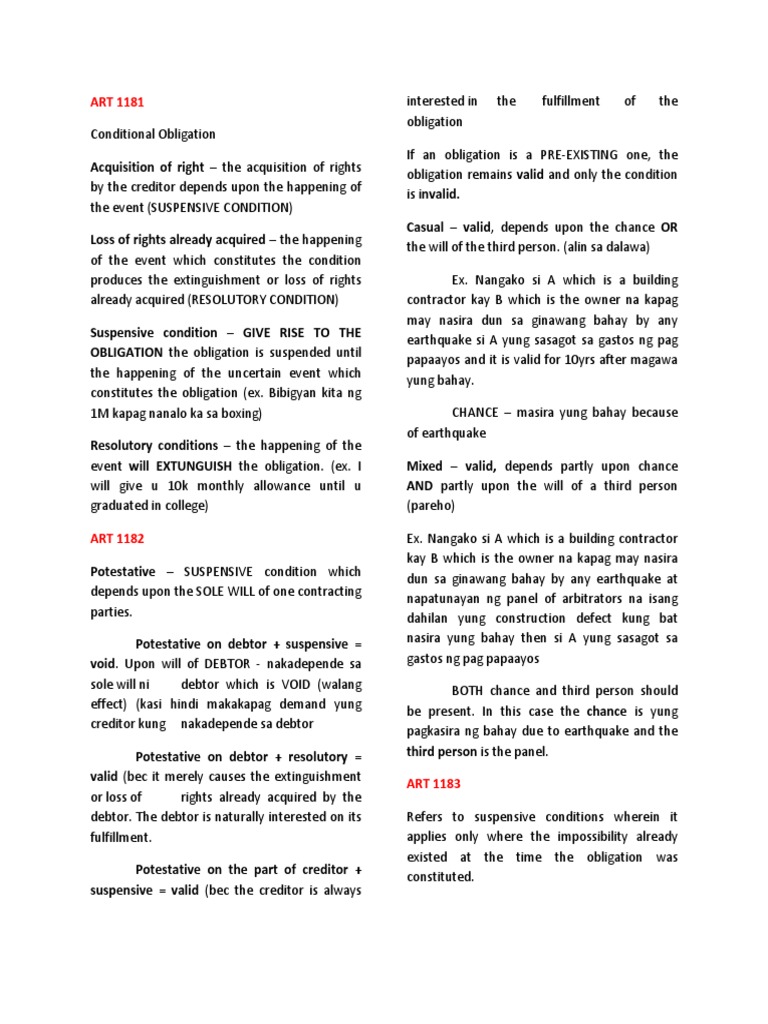 Art 1181-1192 | PDF | Damages | Legal Concepts