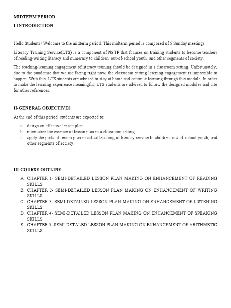 LTS Module 2021 Midterm Period | Download Free PDF | Lesson Plan | Arithmetic