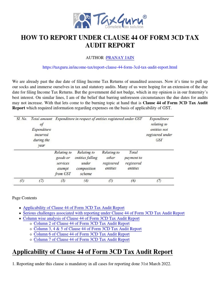Reporting Under Clause 44 of Form 3CD | PDF | Expense | Auditor's Report