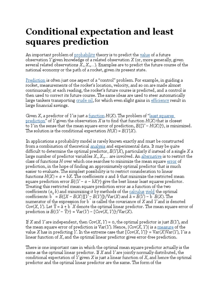 Conditional Expectation and Least Squares Prediction | PDF | Stochastic ... Conditional Expectation and Least Squares Prediction | PDF | Stochastic ...