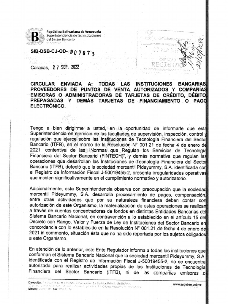 Circular Sib DSB CJ Od 07073 Fecha 27-09-2022 | PDF