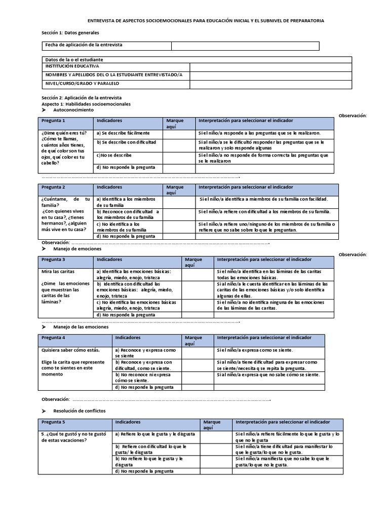 1 Entrevista Inicial y Preparatoria | PDF | Las emociones | Ciencias del comportamiento