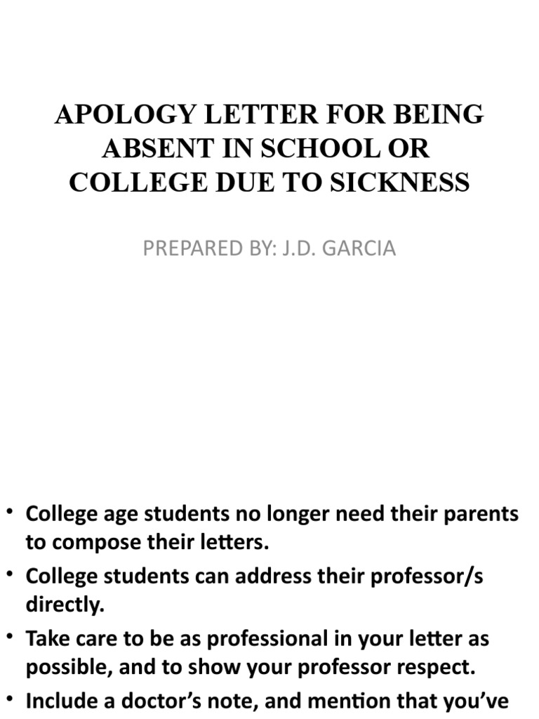 Apology Letter For Being Absent in School or College Due To Sickness | PDF