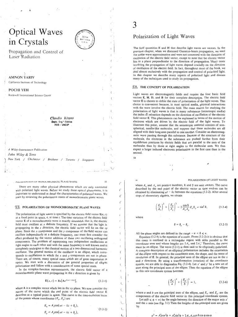 7 2 Optical Waves in Crystals Cap-3 e 5 Yariv | PDF | Polarization (Waves) | Waves