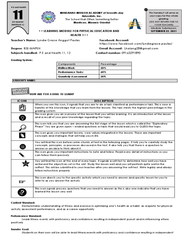 Mindanao Academy PE & Health Module 1 | PDF | Cardiovascular Diseases ...