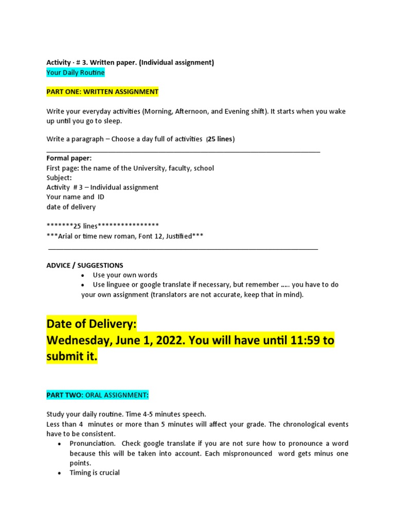 Activity - 3 Daily Routine | PDF