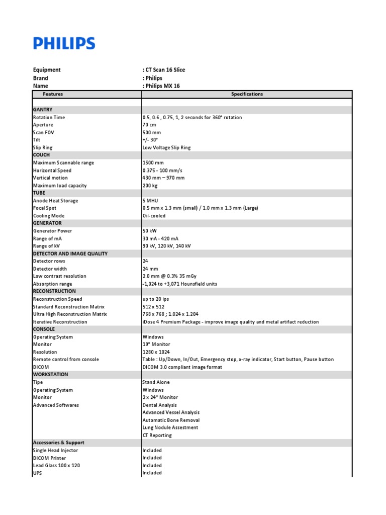 Spesifikasi Philips MX 16 | PDF | Ct Scan | Imaging