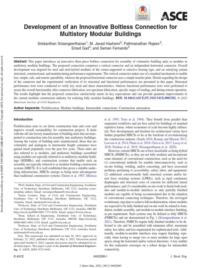 Development of Innovative Boltless Connection For Multi Storey Modular Building | Download Free ...
