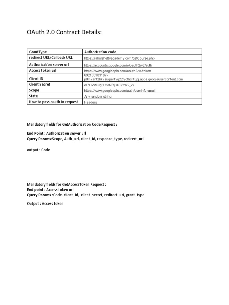 OAuth 2 Contract | PDF