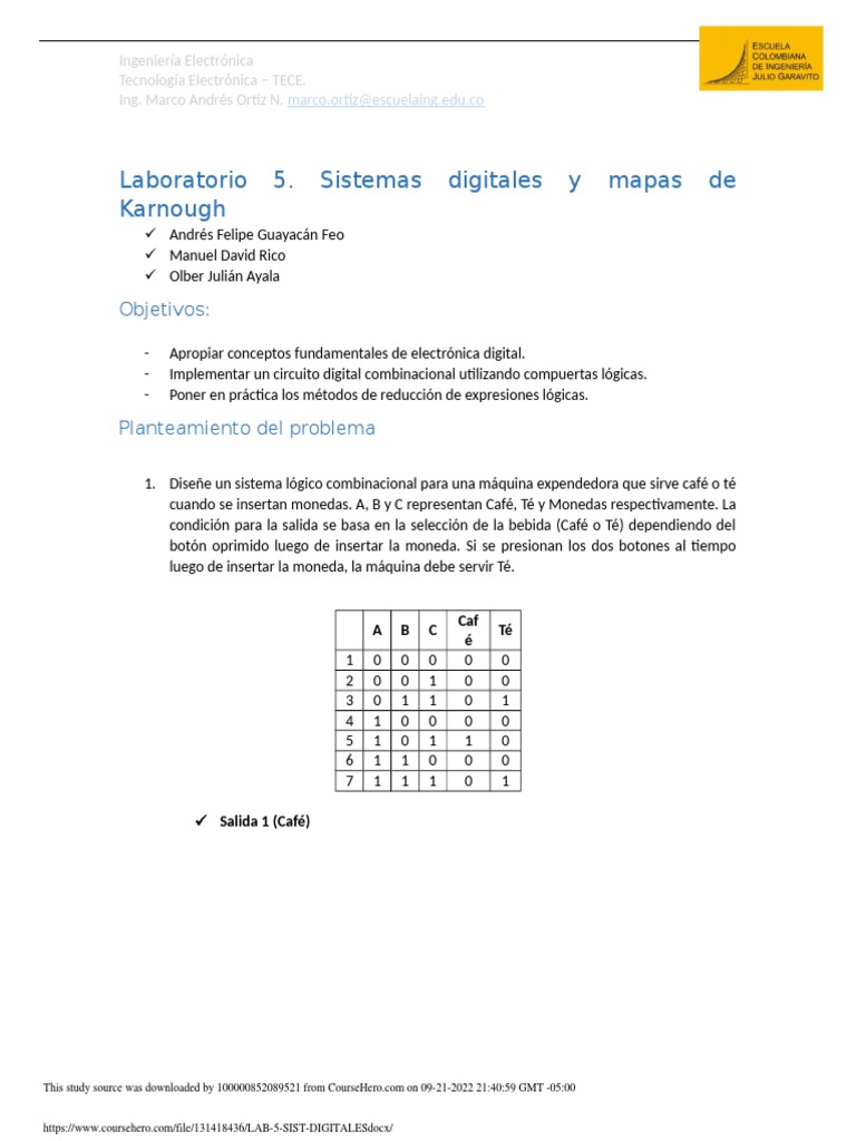 Lab 5 Sist Digitales | PDF | Electrónica | Ingenieria Eléctrica
