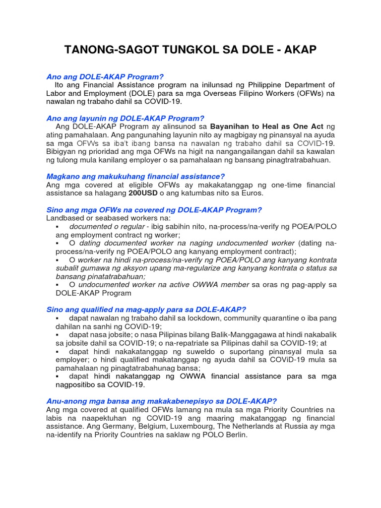 FAQs DOLE AKAP | PDF
