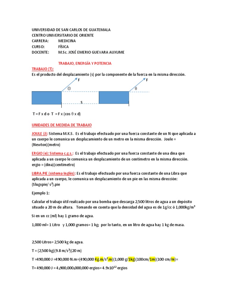 Clase Sobre Trabajo Energia y Potencia | PDF | Vatio | Caballo de fuerza