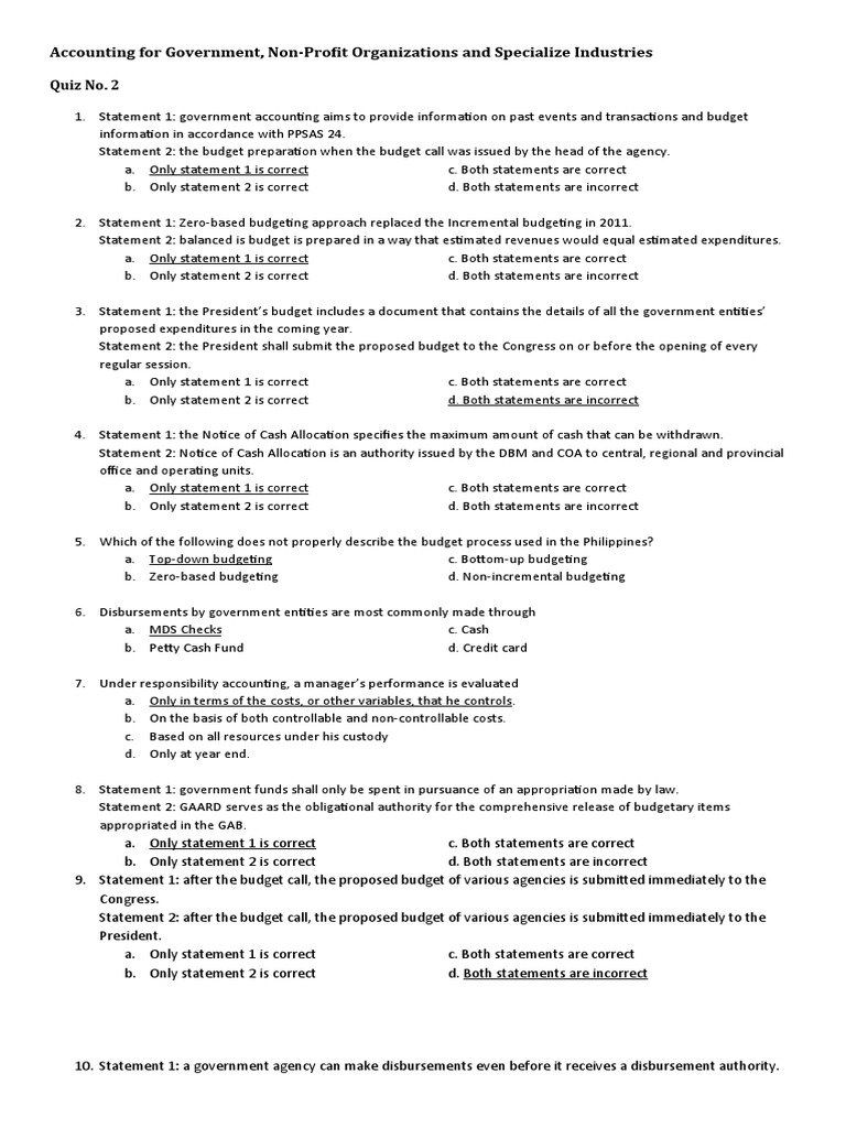 Quiz 2 | PDF | Budget | Government