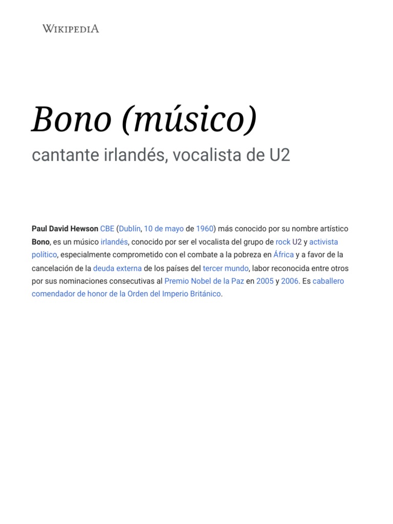Bono (Músico) - Wikipedia, La Enciclopedia Libre | PDF | Bono | U2