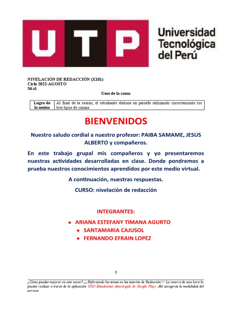 S06.s1 - TAREA TERMINADA USO DE LA COMA VICENTE SANTAMARIA (Material de ...
