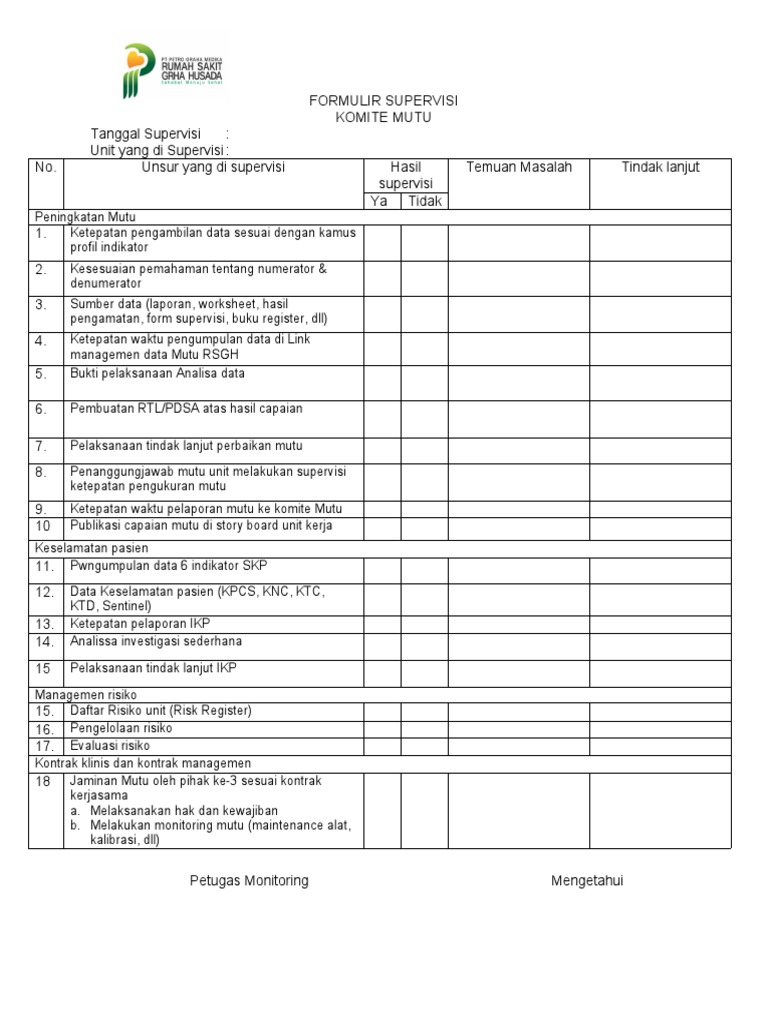 Formulir Supervisi Mutu Kesehatan | PDF | Bisnis