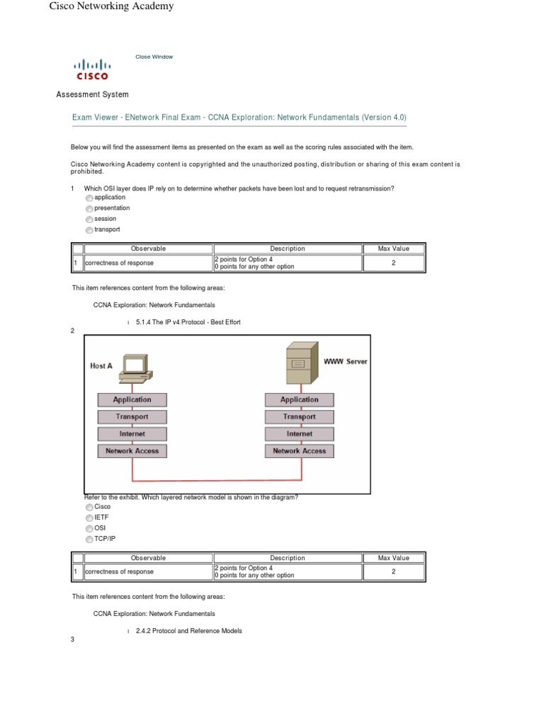 CCNA 1 Exploration ENetwork Final Exam Form1 V 4.0 | PDF | Cisco Certifications | Router (Computing)
