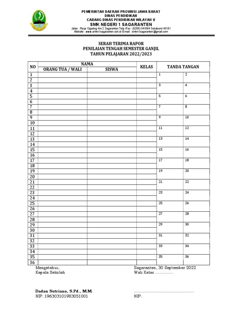 Serah Terima Rapor PTS | PDF