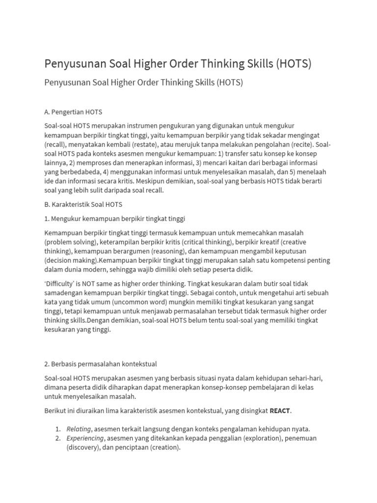 Penyusunan Soal Higher Order Thinking Skills | PDF Penyusunan Soal Higher Order Thinking Skills | PDF