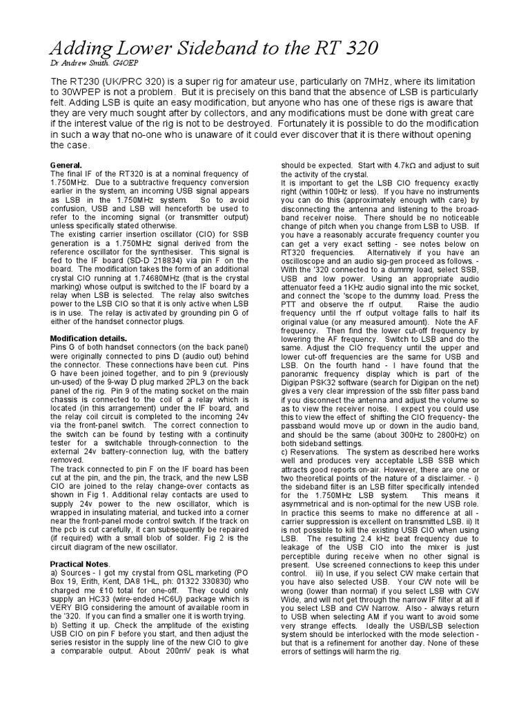 Adding Lower Sideband To The RT 320 | PDF | Radio | Manufactured Goods