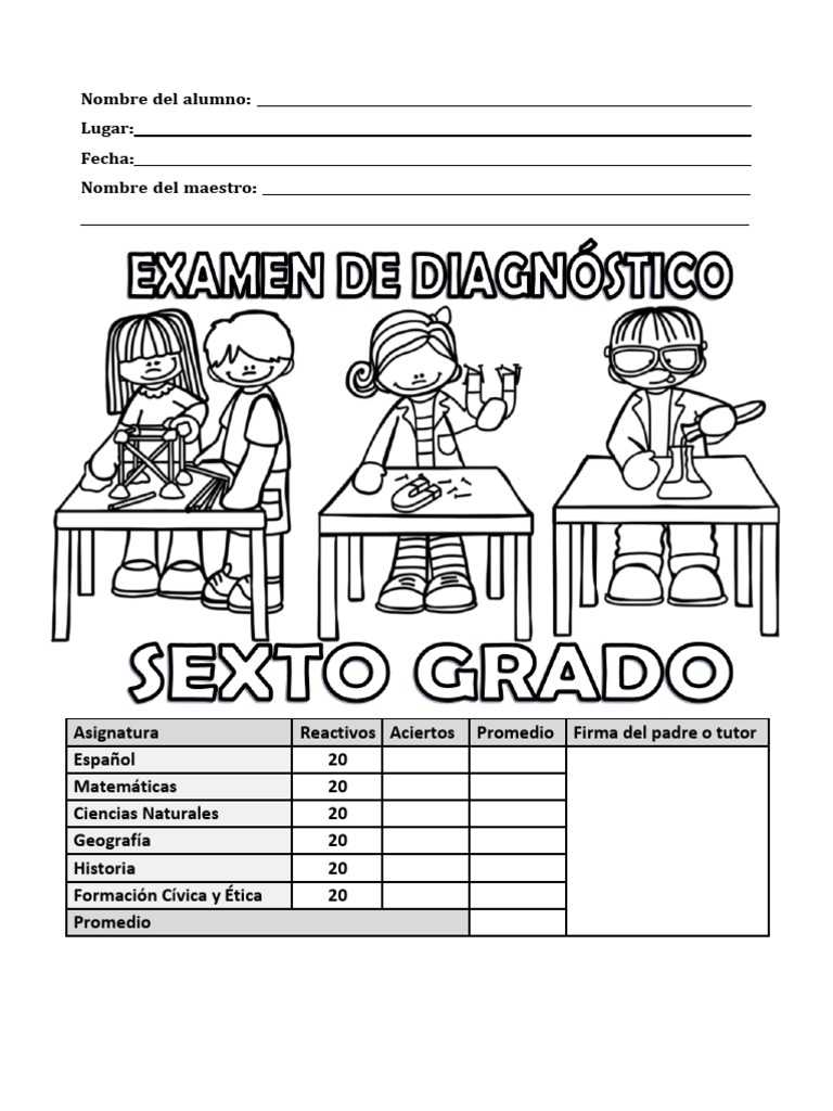 Examen De Diagnóstico Sexto Grado Pdf México Kilogramo 4489