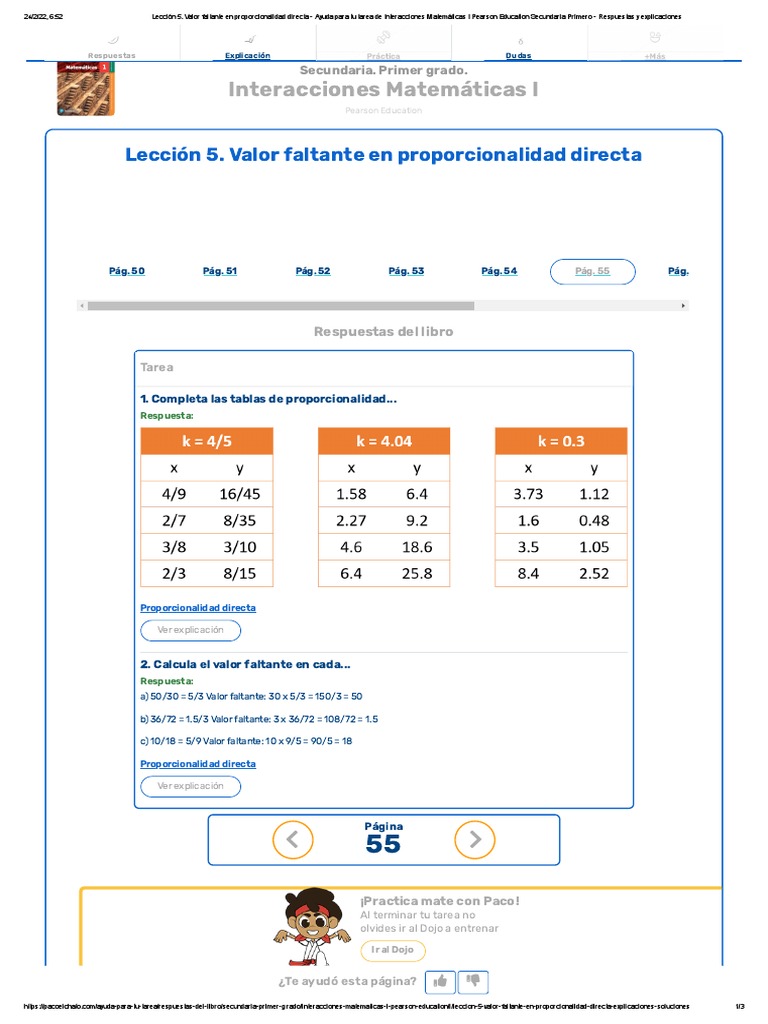 Lección 5. Valor Faltante en Proporcionalidad Directa - Ayuda | PDF