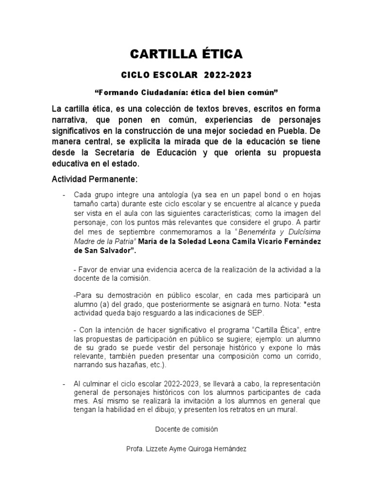 Cartilla Etica Ciclo Escolar 22-23 | PDF