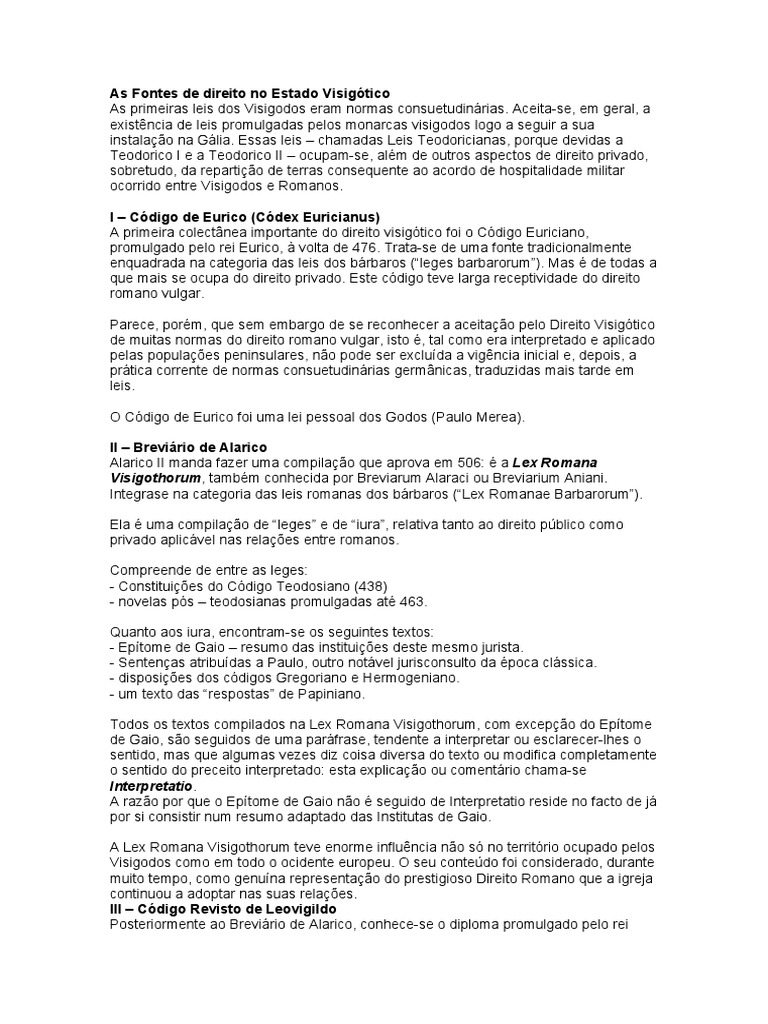 Fontes do Direito Visigótico | PDF | Direito Canônico | Lei Romana