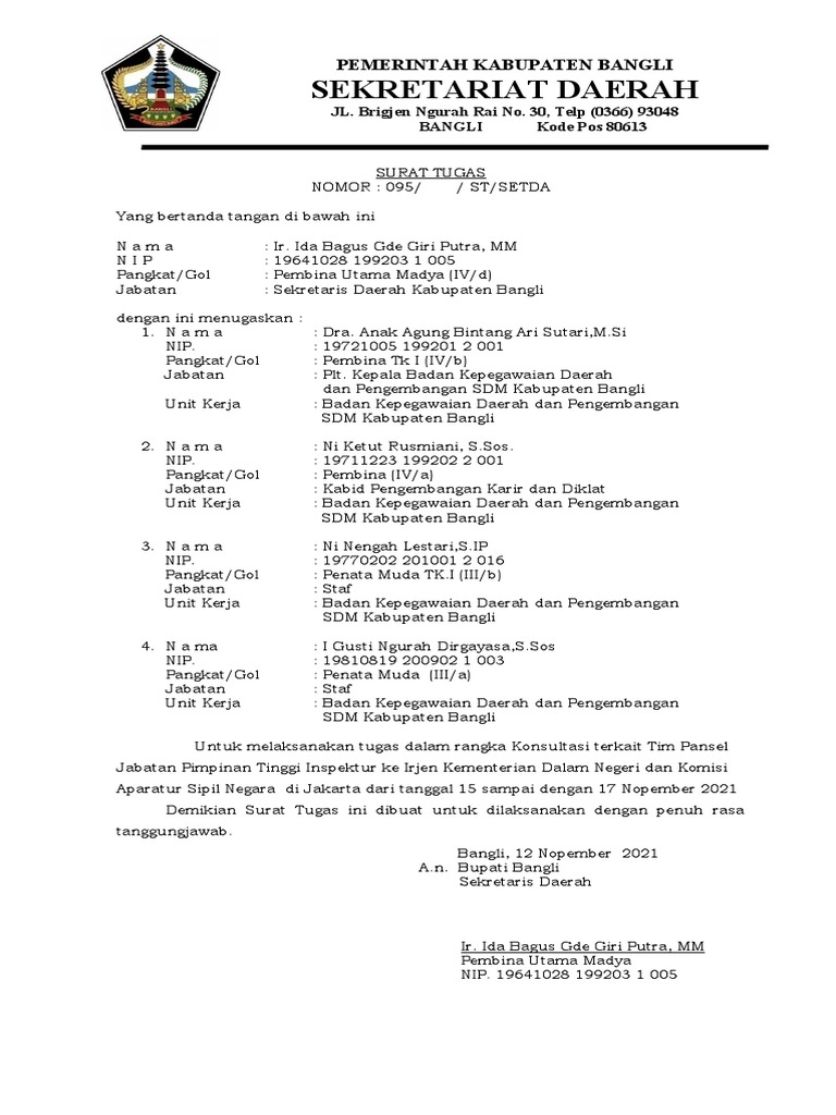 Contoh Surat Tugas Setda | PDF
