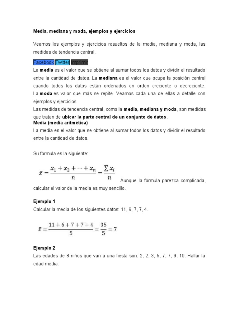 Ejemplos de media, mediana y moda | PDF | Mediana | Análisis matemático