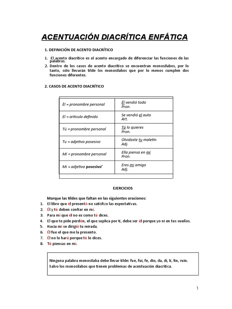 Acentuación diacrítica y enfática: reglas y ejemplos para un correcto ...