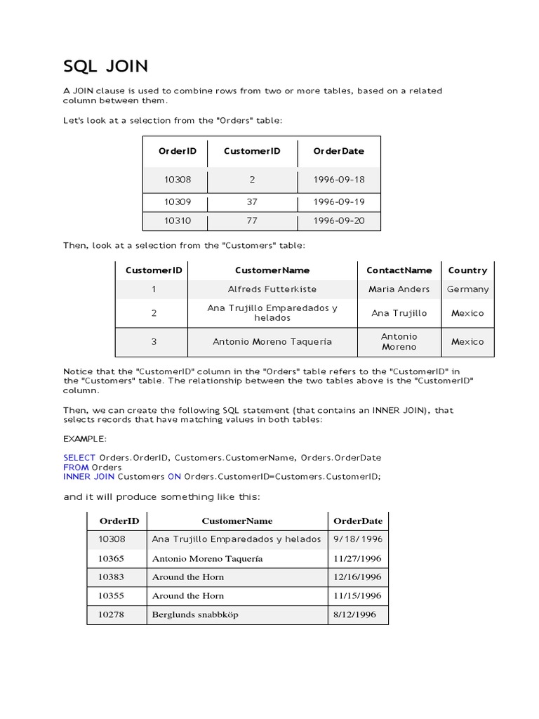 SQL Join | PDF | Table (Database) | Data