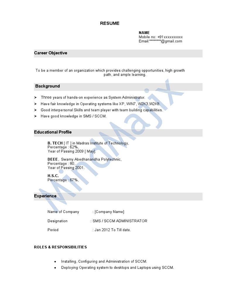 SCCM Sample Resume 2 | PDF | Operating System Families | Computing
