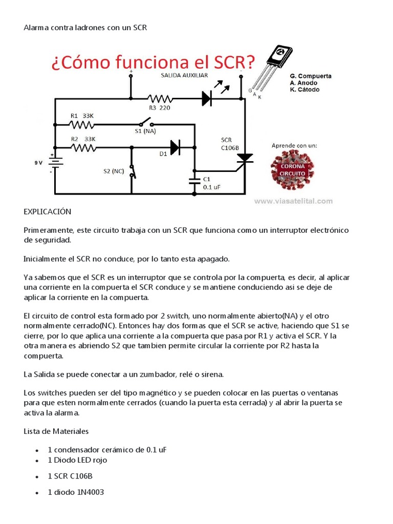 Alarma Contra Ladrones Con Un SCR | PDF | Fuente de alimentación | Relé