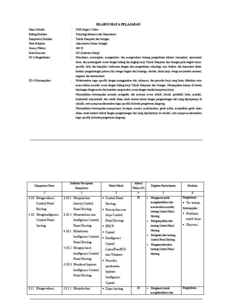 Silabus Administrasi Sistem Jaringan GANJIL | PDF