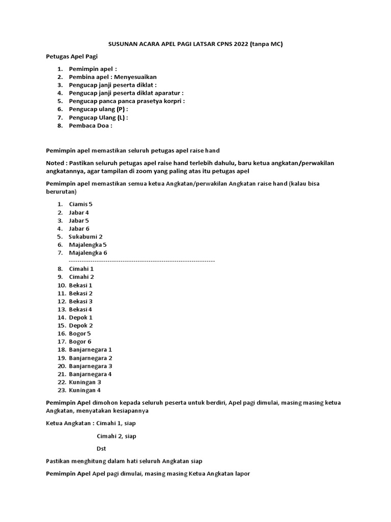 Susunan Acara Apel Pagi | PDF