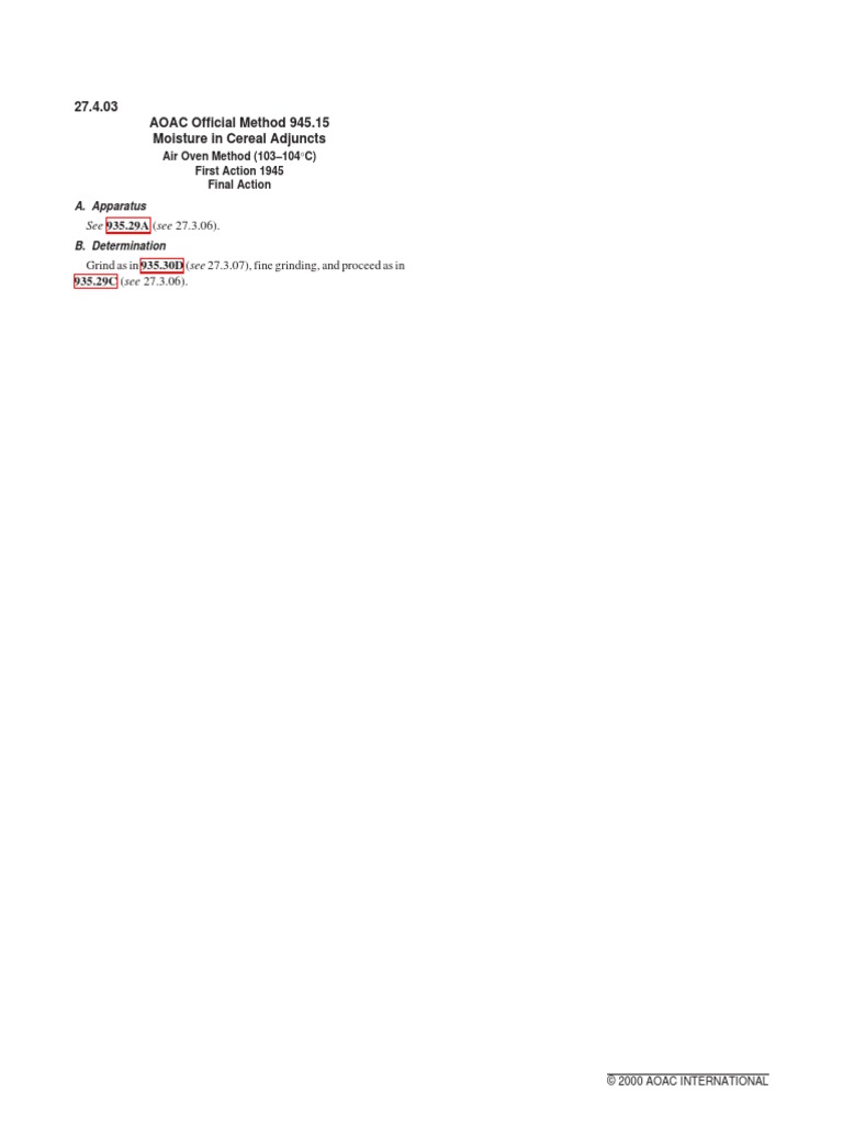 AOAC 945.15 Moisture in Cereal Adjuncts | PDF | Technology & Engineering