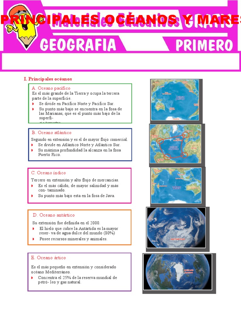 Principales Océanos y Mares para Primer Grado de Secundaria | PDF | Mar | océano Atlántico