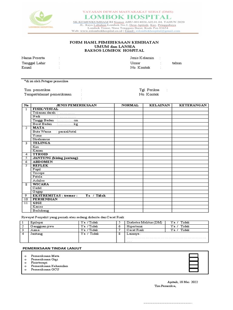 Form Hasil Pemeriksaan Umum | PDF