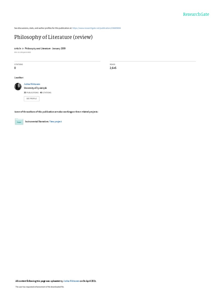 Peter Lamarque Philosophy of Literature | PDF | Truth | Literary Criticism