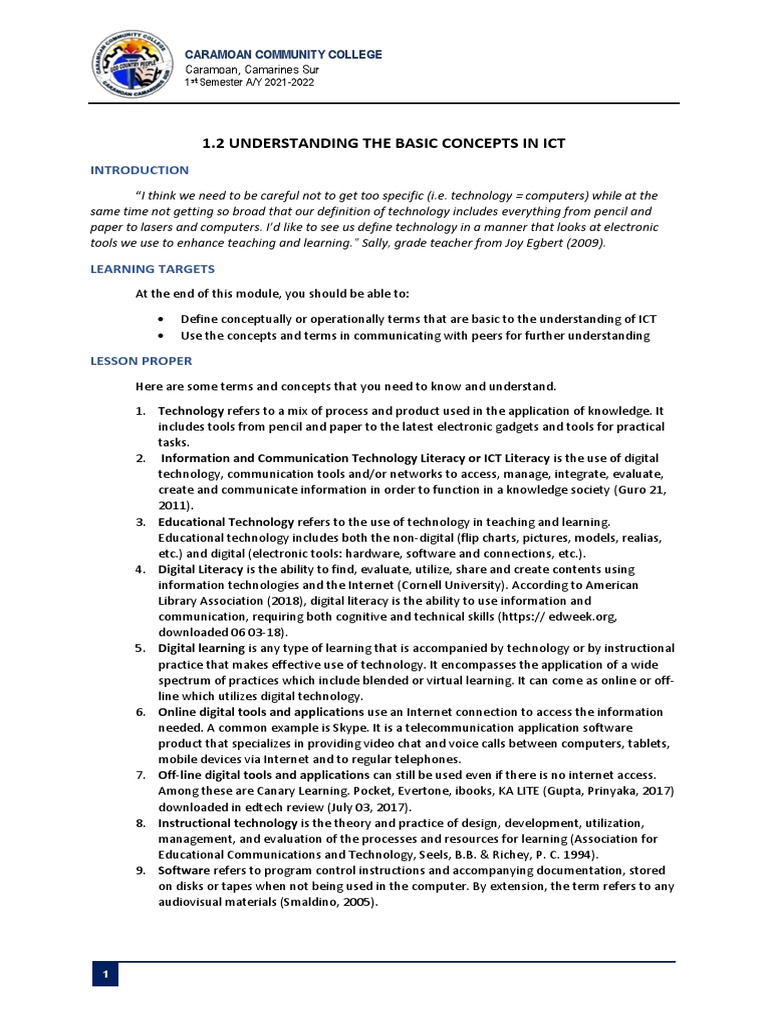 1.2 Understanding The Basic Concepts in ICT | PDF | Educational ...